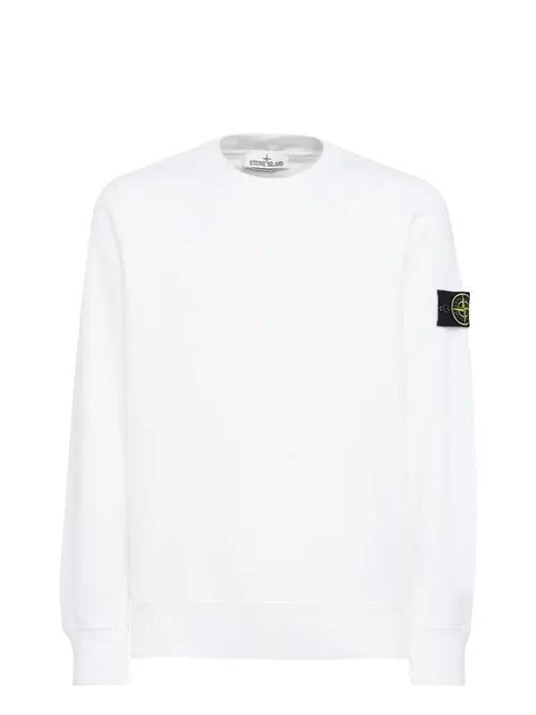 Stone Island Logo Cotton Crewneck Sweatshirt - White