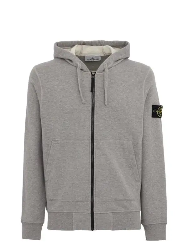 Stone Island Logo Cotton Zip Up Hoodie - Gray