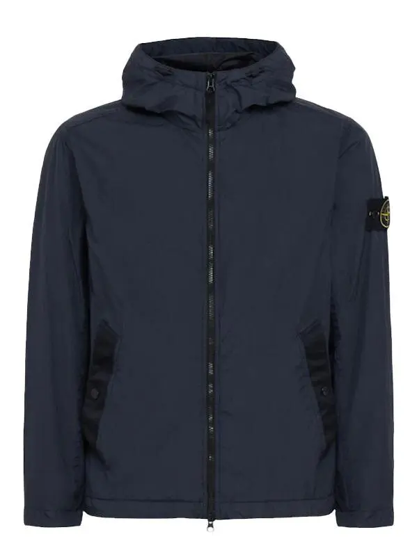Stone Island Logo Patch Nylon Zip-up Hooded Jacket - Black