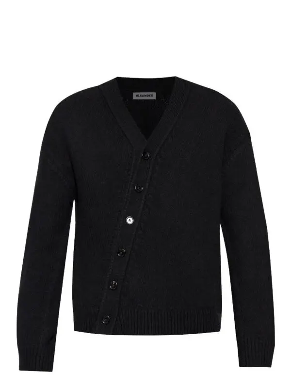 JIL SANDER V-neck Diagonal Button Cardigan - Black