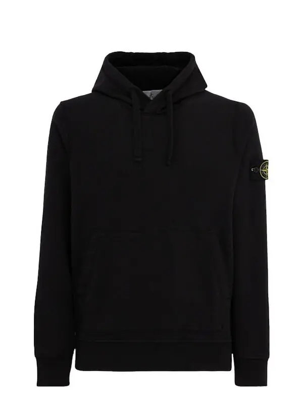Stone Island Logo Cotton Hoodie - Black