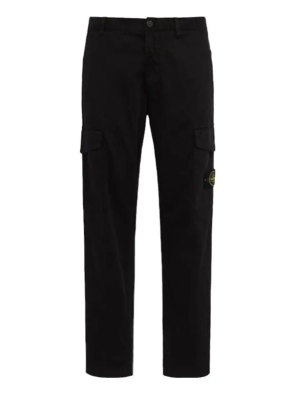 Stone Island Logo Cotton Regular Pants - Black