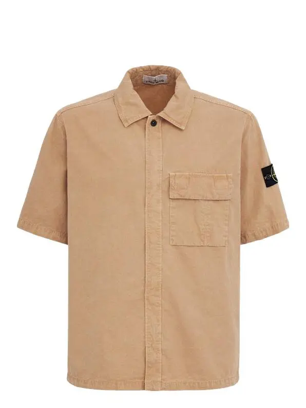 Stone Island Logo Cotton Short Sleeved Shirt - Nude