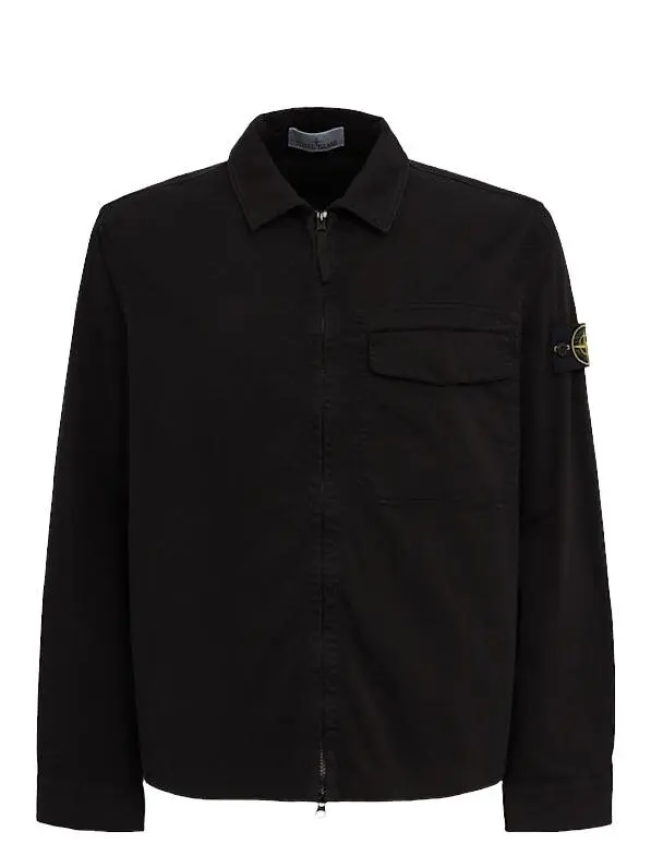 Stone Island Cotton Zip-up Shirt Jacket With Logo Patch - Black