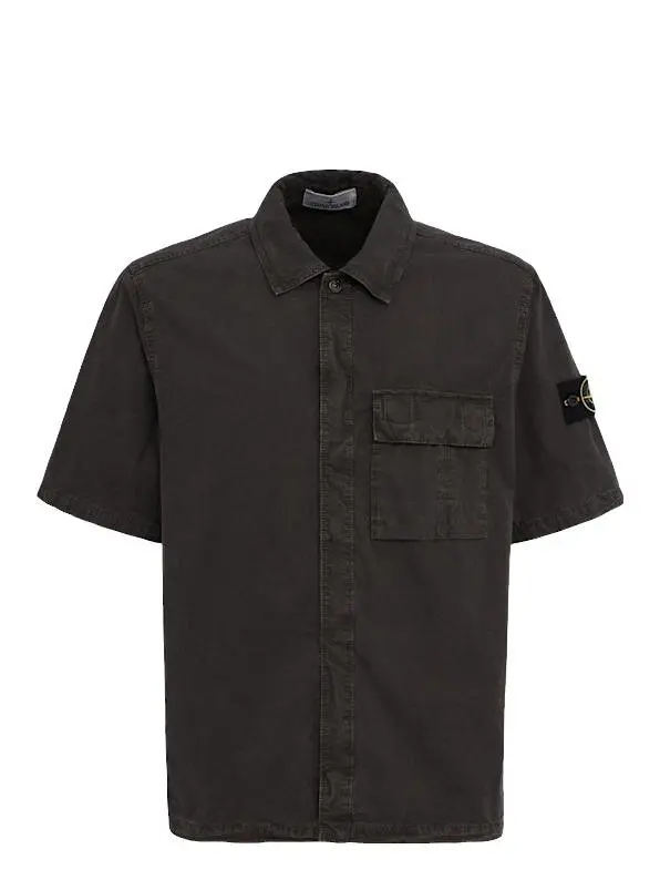 Stone Island Logo Cotton Short Sleeved Shirt - Black