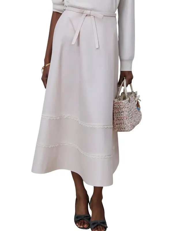Dior Mid-length Flared Skirt With Tonal Belt - Gray