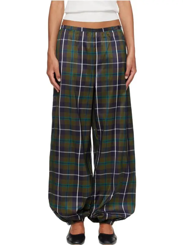 Paloma Wool Plaid Gathered Waist Pants - Navy