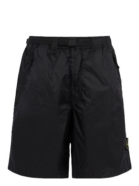 Stone Island Loose Nylon Shorts With Belted Waist - Black