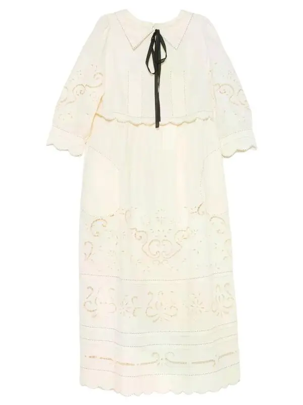 Vita Kin Giovanna Broderie Anglaise Midi Dress - Neutrals
