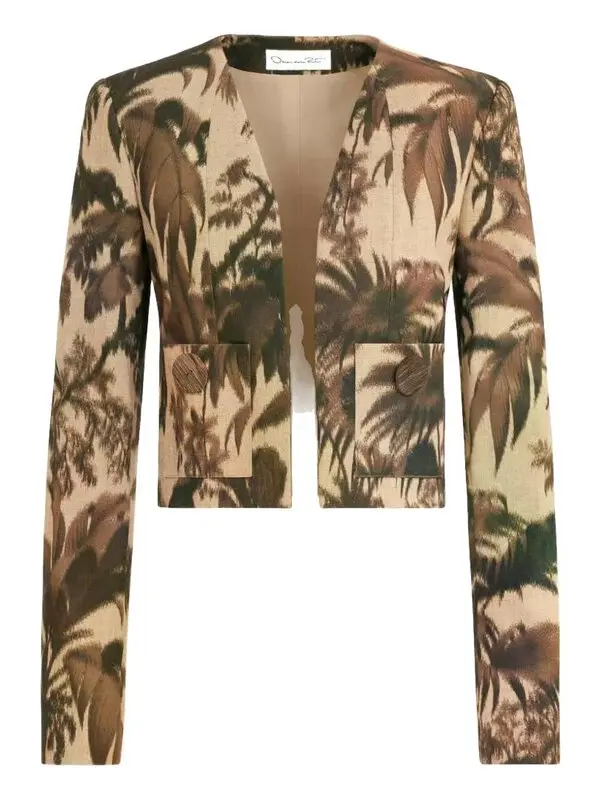 Oscar De La Renta Chiné Palm Leaves Jacket - Neutrals
