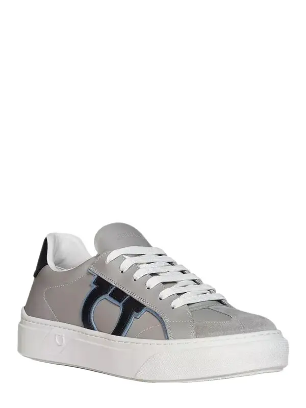 FERRAGAMO Gancio Leather Sneakers - Grey