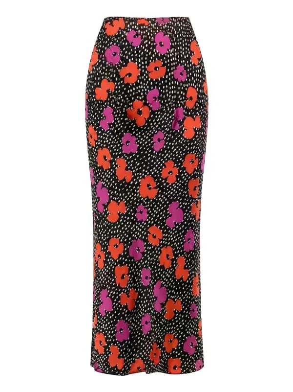 NISSA Floral Polka-dot Midi Skirt - Black