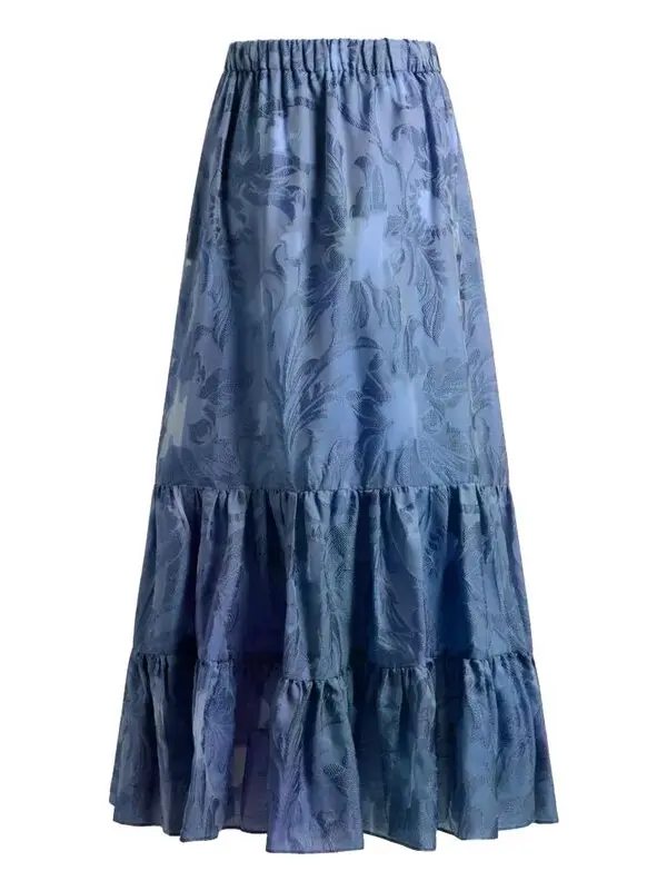 Etro Silk Jacquard Maxi Skirt With Fil Coupé Floral Motif - Blue