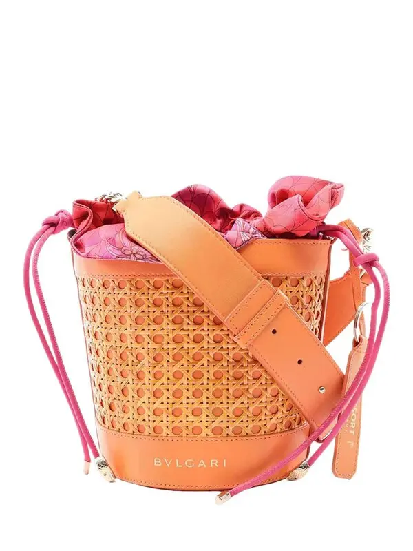 BVLGARI Raffia Serpenti Forever Bucket Bag - Orange
