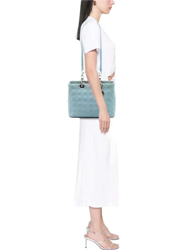 Dior Large Denim Cannage Lady Satchel - Blue