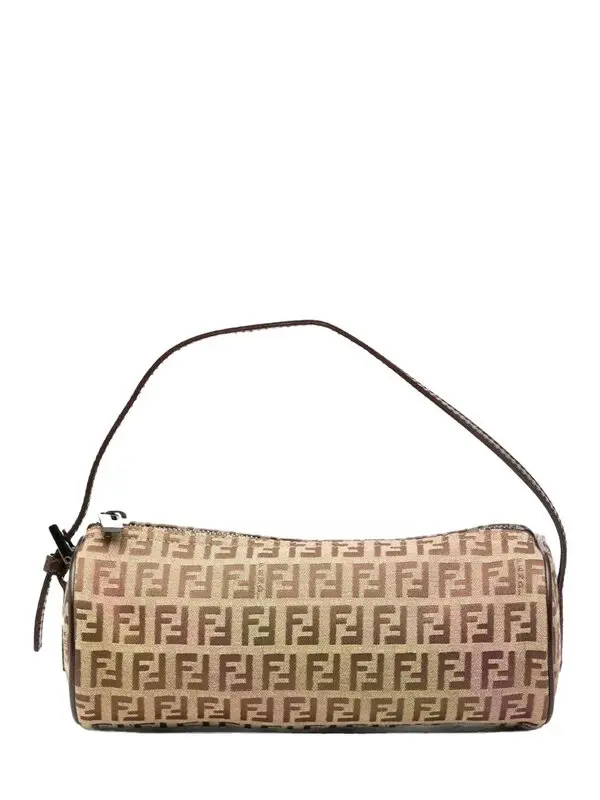 Fendi Zucchino Canvas Barrel Pochette Handbag - Brown