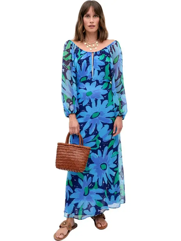 Rixo Nikolette Danish Floral Maxi Dress - Blue