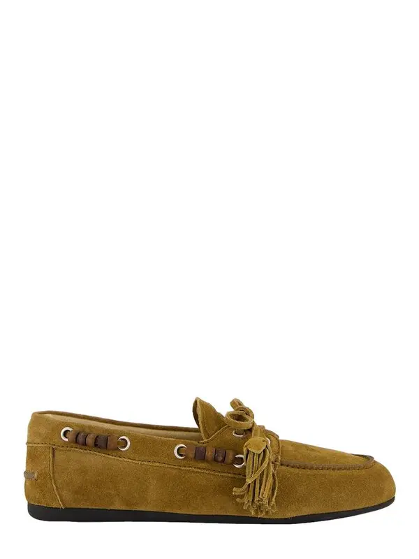 Miu Miu Camel Suede Tassel Deck Shoes - Brown