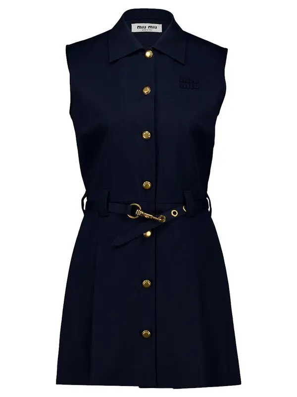 Miu Miu Navy Poplin Mini Dress - Blue
