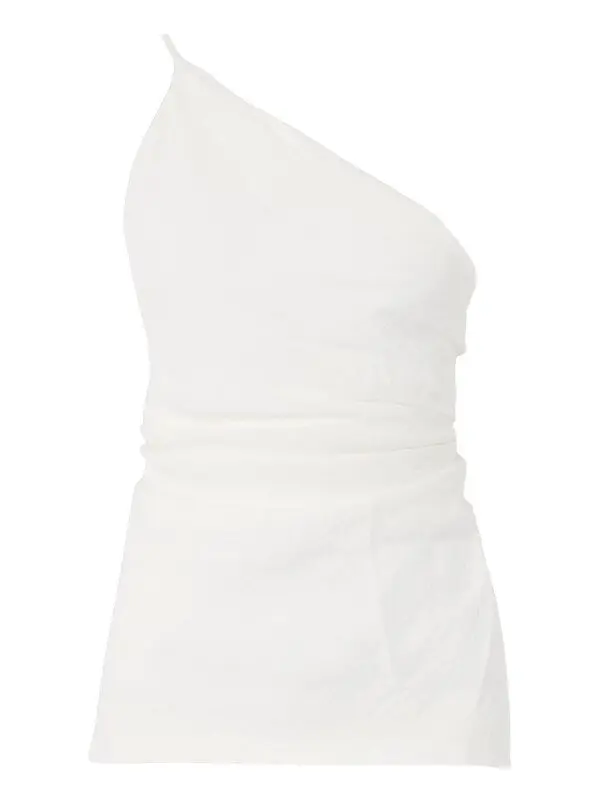 Tove Petra One-shoulder Gathered Linen Top - White
