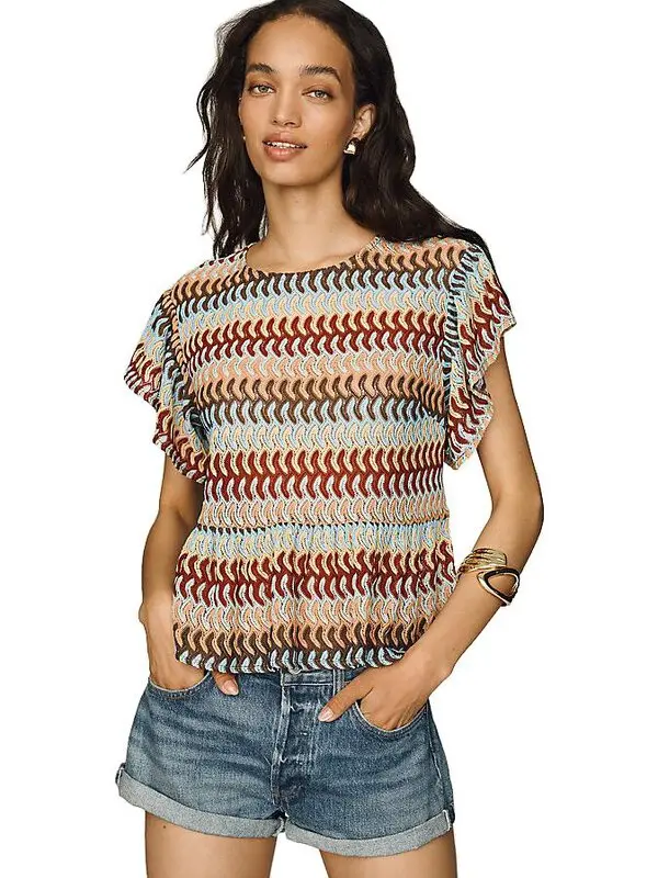 DOLAN LEFT COAST Crochet Peplum Tee - Multi Stripe