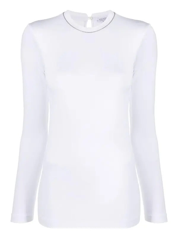 Brunello Cucinelli Cotton V-neck T-shirt With Monili Trim - Multicolor