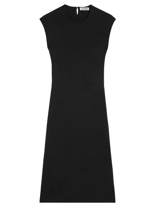 JIL SANDER Black Lightweight Jersey Crew Neck Sleeveless Dress - Multicolor