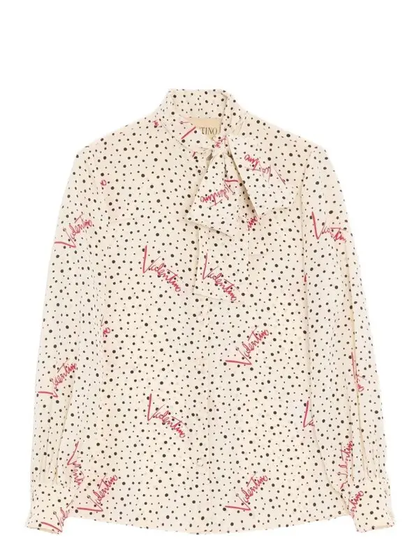 Valentino Garavani Silk Crepe De Chine Shirt With Polka Dot And Script Print - Multicolor