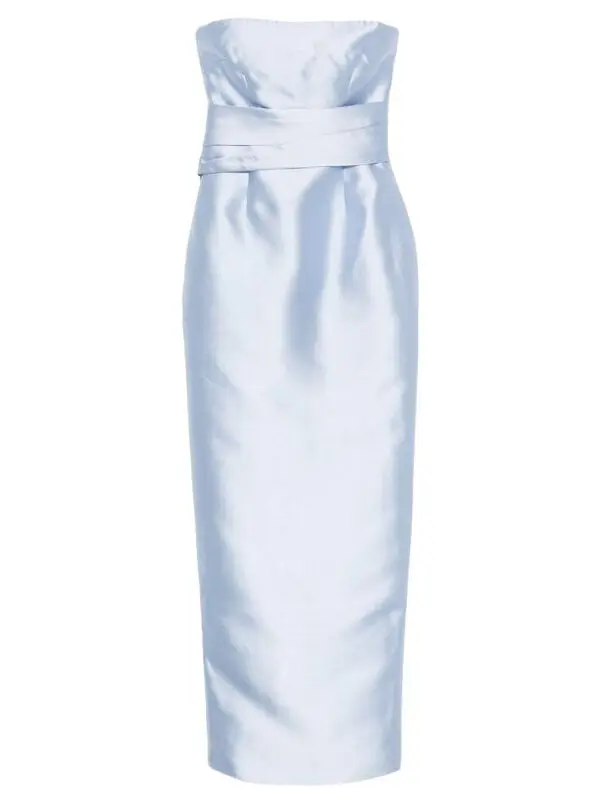Solace London Strapless V-neck Gown With Rear Zip And Central Vent - Multicolor