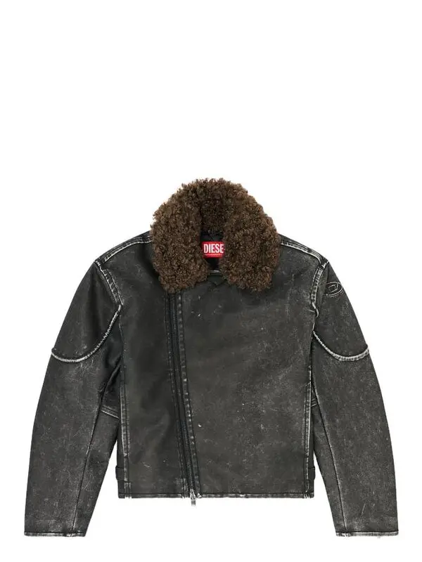 DIESEL® Biker Jacket With Detachable Fuzzy Collar - Grey