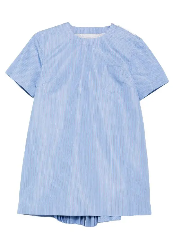 Sacai Cotton Mini Dress With Pleated Back - Multicolor