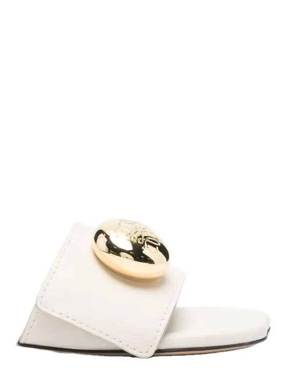 Loewe Pebble Leather Slides With Gold-tone Button Detail - Multicolor