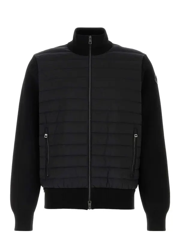 Moncler Knit And Nylon Zip-up Jacket - Black