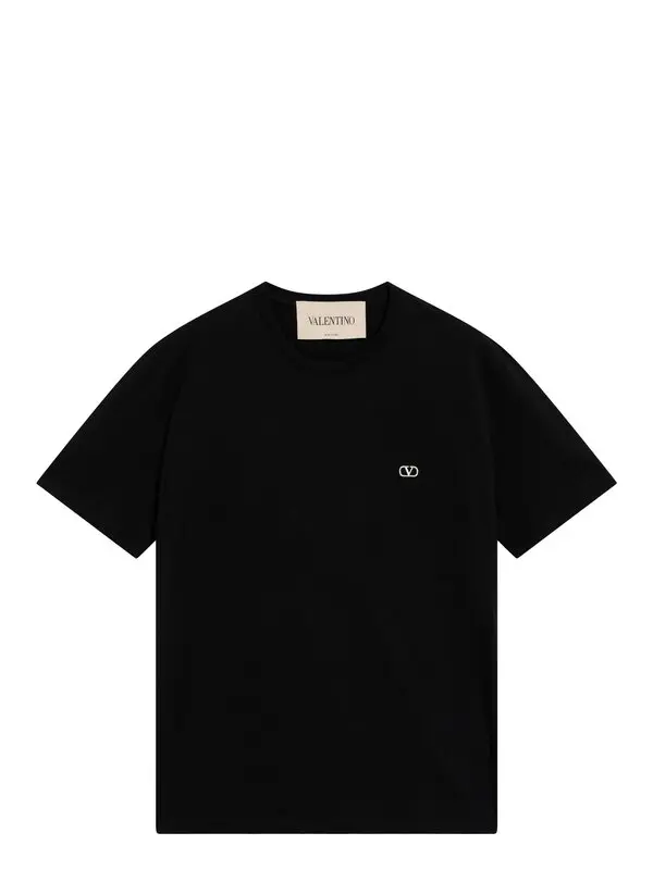 Valentino Garavani Cotton T-shirt With Vlogo Embroidery - Black