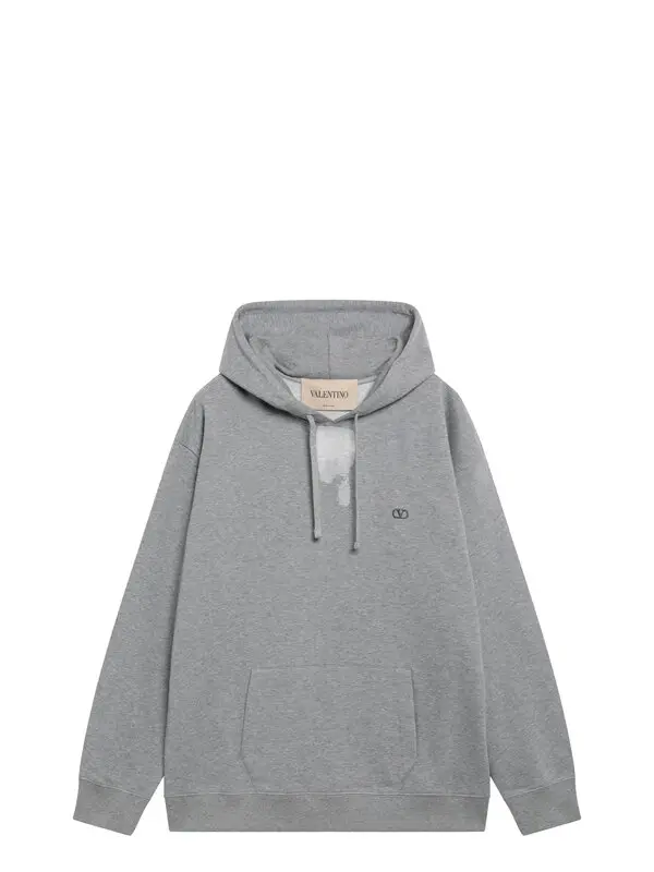 Valentino Garavani Vlogo Embroidered Cotton Hoodie - Gray