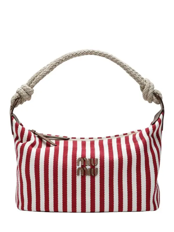 Miu Miu Striped Canvas Bag With Knotted Rope Handle - Red