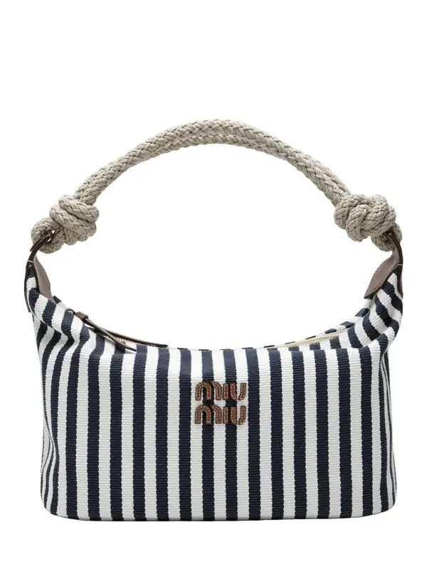 Miu Miu Striped Canvas Bag With Knotted Top Handle - Blue