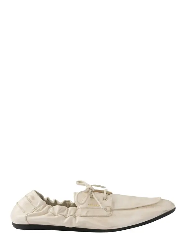 Prada Shuffle Boat Loafers In Antique-effect Leather - White