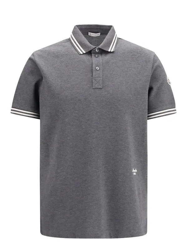 Moncler Cotton Piqué Polo With Striped Trims - Gray