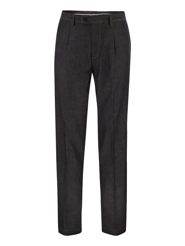 Brunello Cucinelli Tailored Cotton Denim Trousers With Pleats - Multicolor