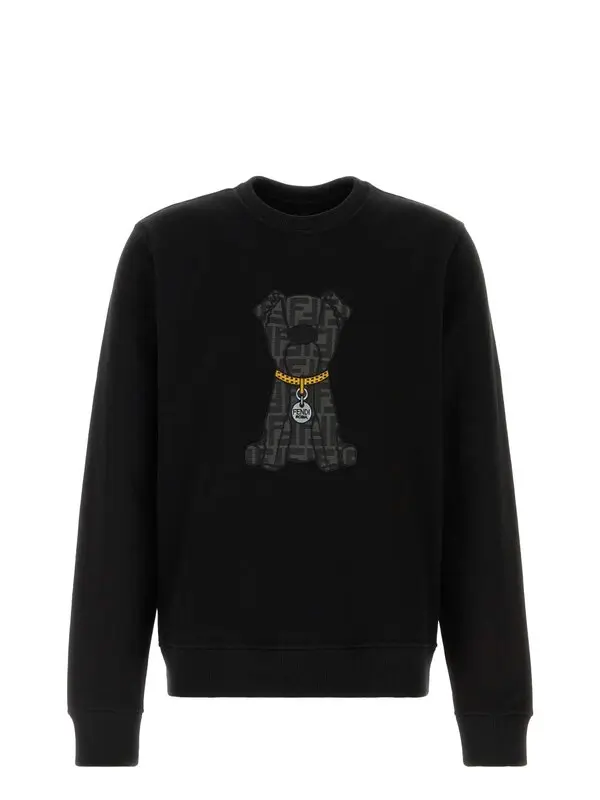 Fendi Monogrammed Dog Graphic Cotton Sweatshirt - Black