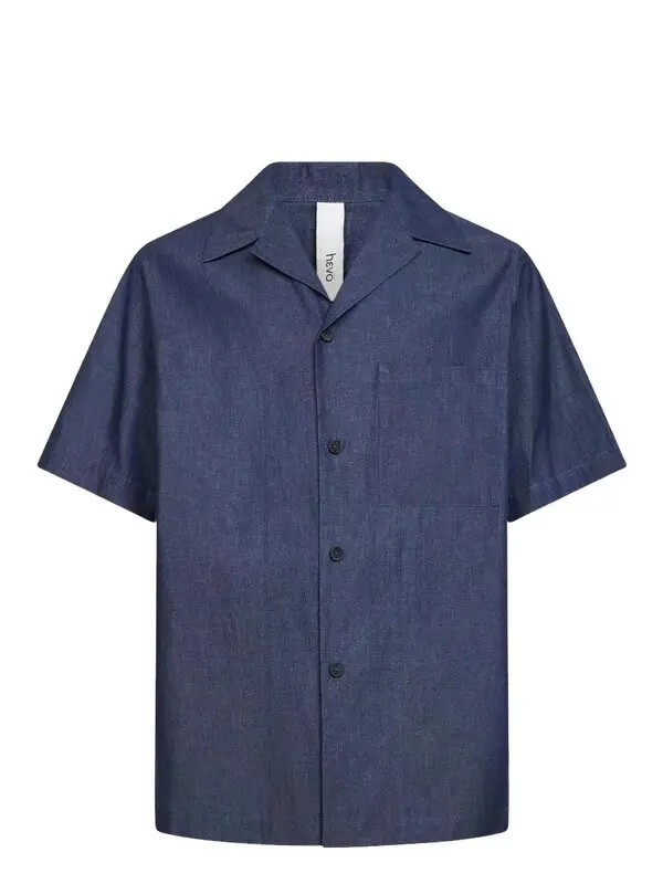 HEVO Cuban-collar Short-sleeve Shirt - Blue