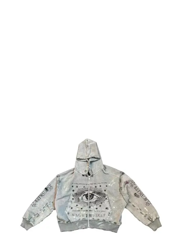 Astrum Know Thyself" Distressed Hoodie - Grey