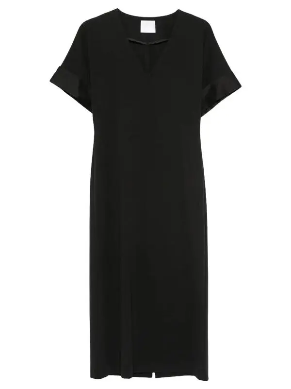 Sú V-neck Short-sleeve Midi Dress - Black