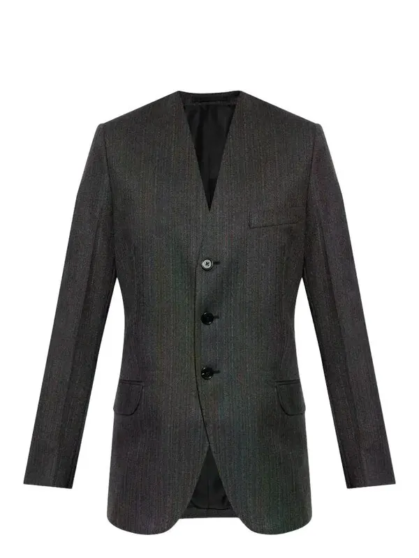 JIL SANDER Pinstriped Collarless Fitted Blazer - Grey