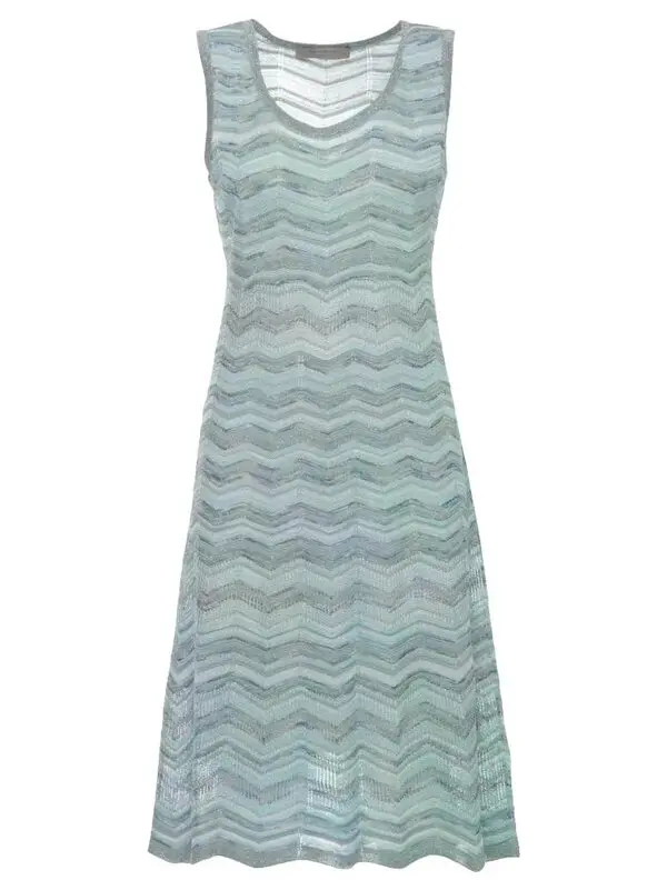 D.exterior Chevron-knit Metallic-thread Midi Dress - Blue