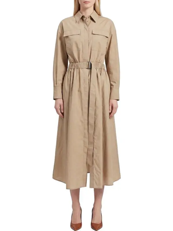 Brunello Cucinelli Cotton Midi Shirtdress With Tie-waist Belt - Beige