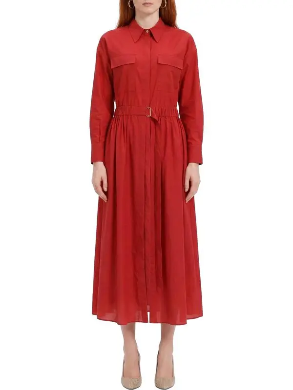 Brunello Cucinelli Cotton Midi Shirtdress With Tie-waist Belt - Red