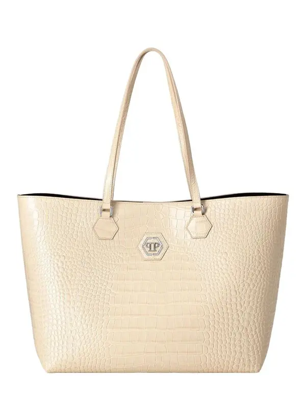 Philipp Plein Crocodile Effect Calfskin Tote Bag - Beige