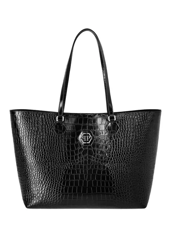 Philipp Plein Crocodile Effect Calfskin Tote Bag - Black